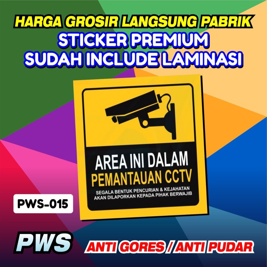Jual Stiker 15x15 Area Ini Dalam Pemantauan CCTV / Sticker Laminasi Safety Sign / Label Stiker ...