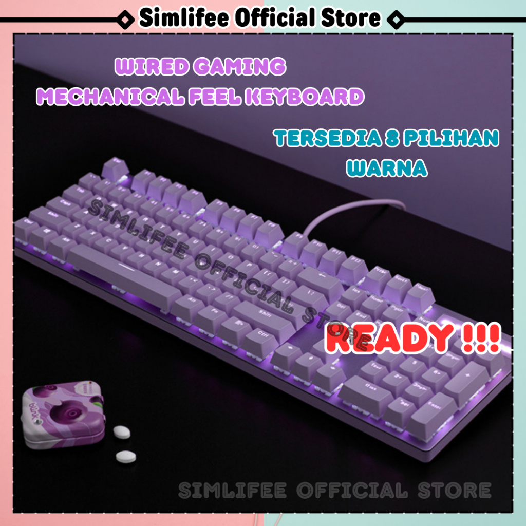 Jual Gaming Keyboard Mechanical Feel Pink Ungu Girl Cute LED backlight ...