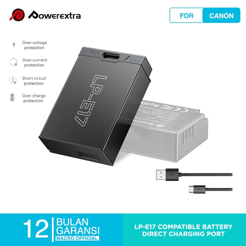 Jual POWEREXTRA Battery Canon LP-E17 with Direct Rechargeable USB-C ...