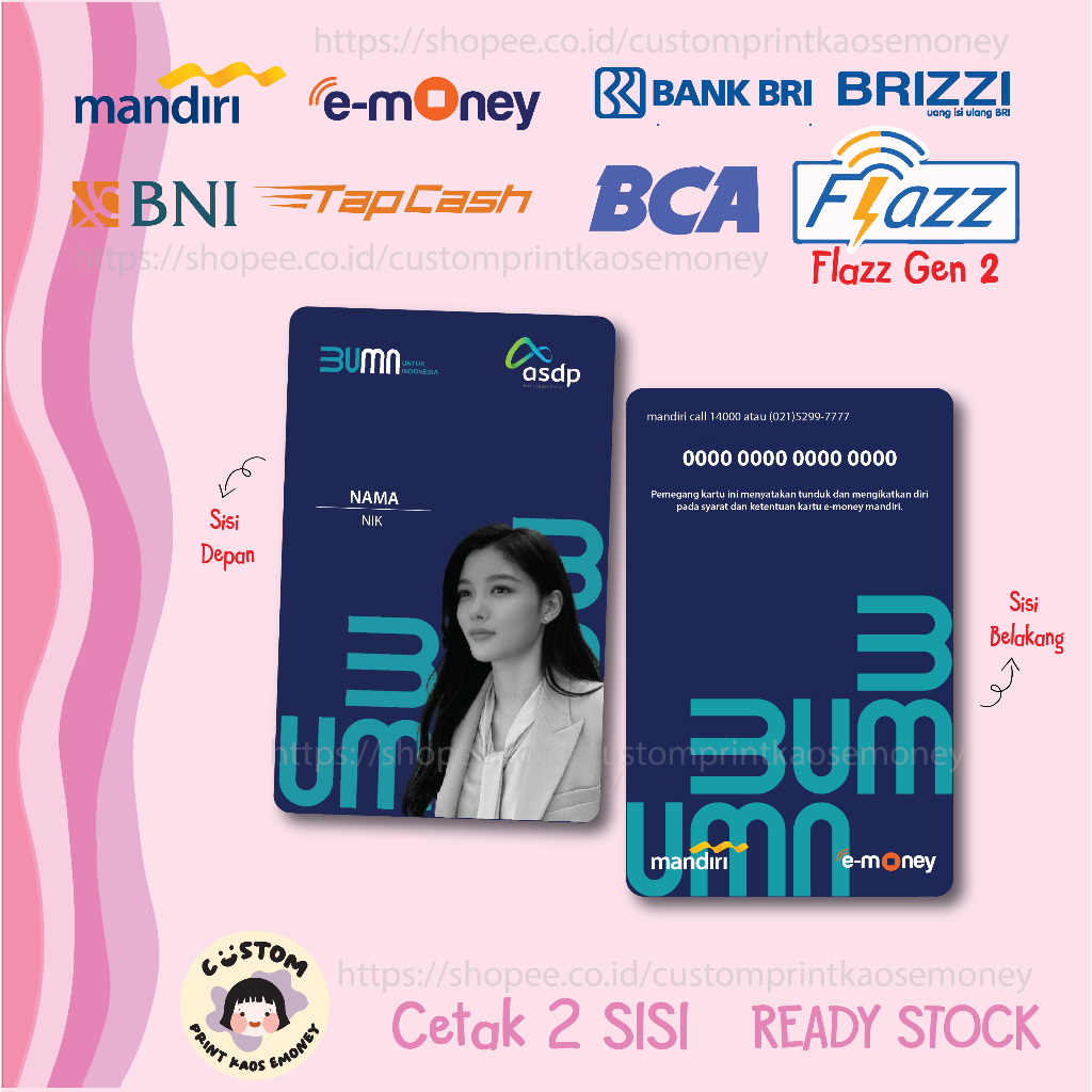 Jual KARTU E MONEY E TOLL ID CARD ASDP NEW LOGO BUMN MANDIRI EMONEY BNI ...