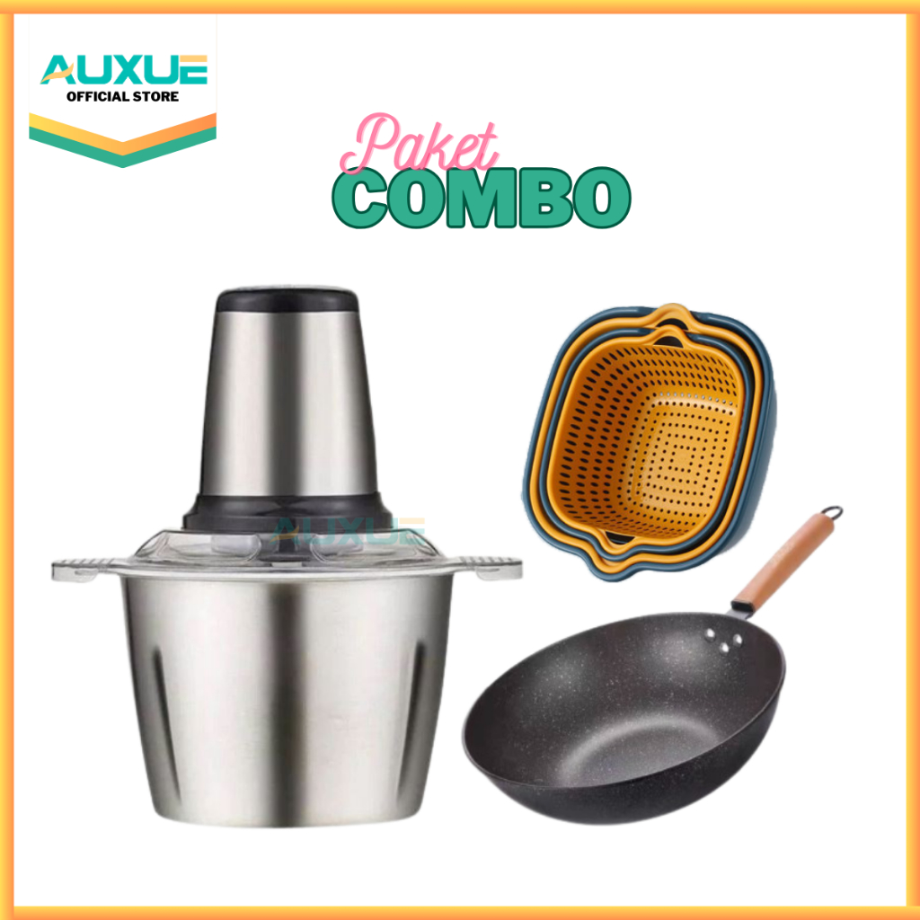 Jual AUXUE 【COD】Paket Hemat Combo Blender Chopper 2L Giling Daging Es ...