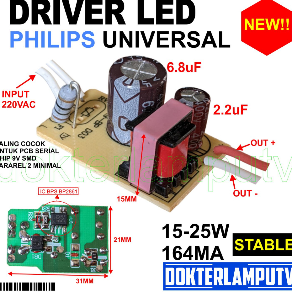 Jual DRIVER LED 220V 6.8UF 164MA IC JUMBO SUPER UNTUK SERVIS LAMPU LED ...