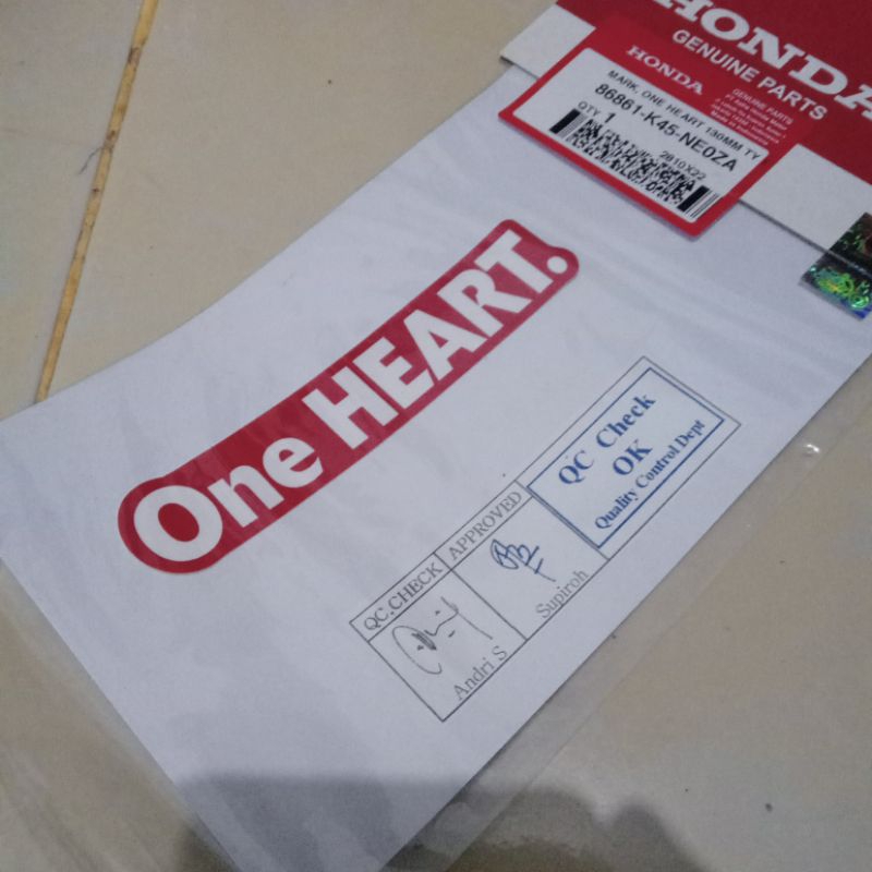Jual sticker stiker logo tulisan one heart hart 130mm original honda ...