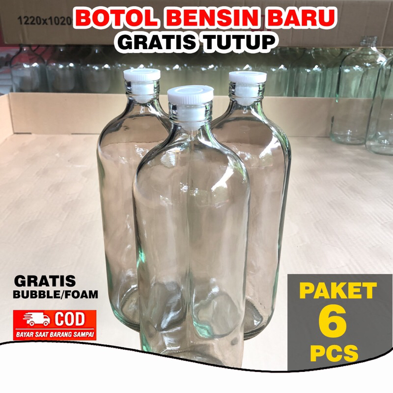 Jual PAKET ISI 6 Pcs Botol Kaca 1000ml BARU / Botol Bensin 1 Liter ...