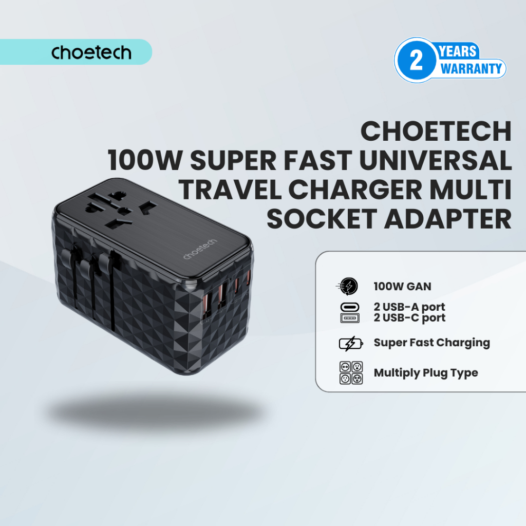 Jual Choetech 100W Universal Travel Charger Multi Socket Adapter USB-C ...