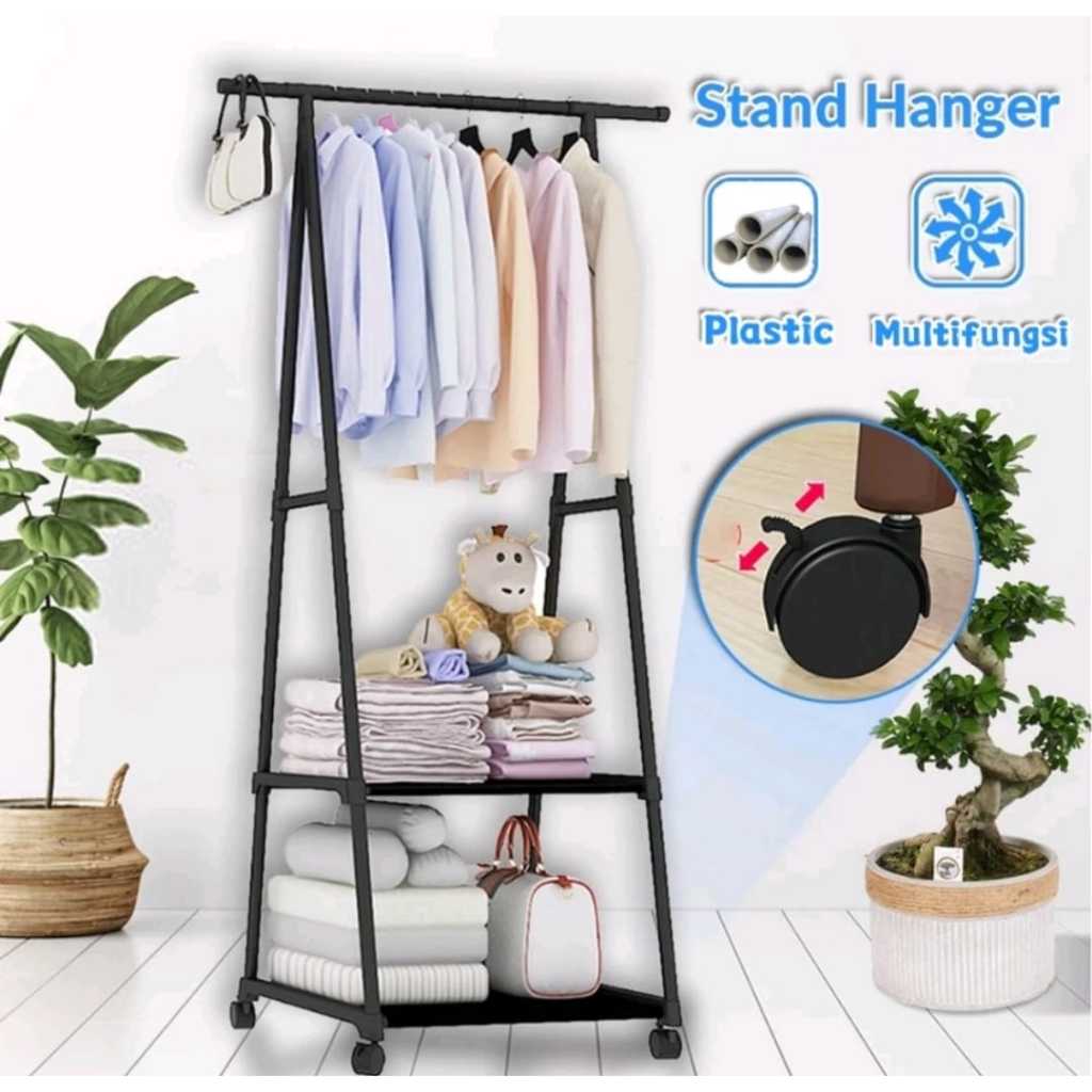 Jual Triangle Stand Rak Hanger Baju Serbaguna dengan Roda Rak Baju ...