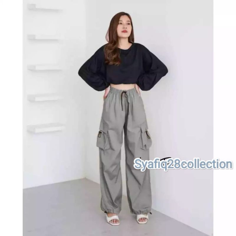 Jual CARGO PANTS WANITA HIGHWAIST LOOSE KOREAN STYLE JUMBO - CELANA KARGO WANITA TERBARU ...