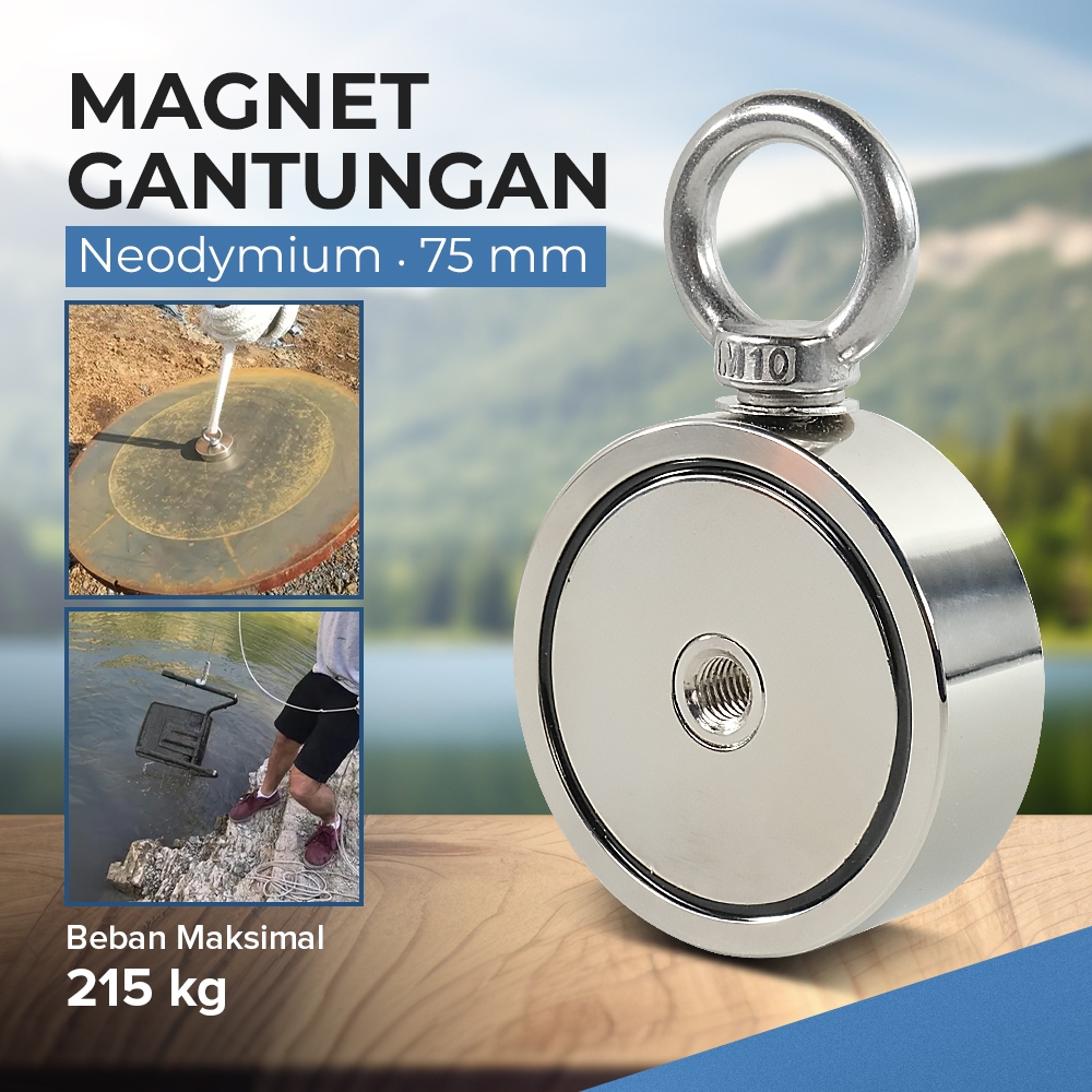 Jual Strong Neodymium Magnet 75mm Bulat 215kg Stainless Hook Gantung ...
