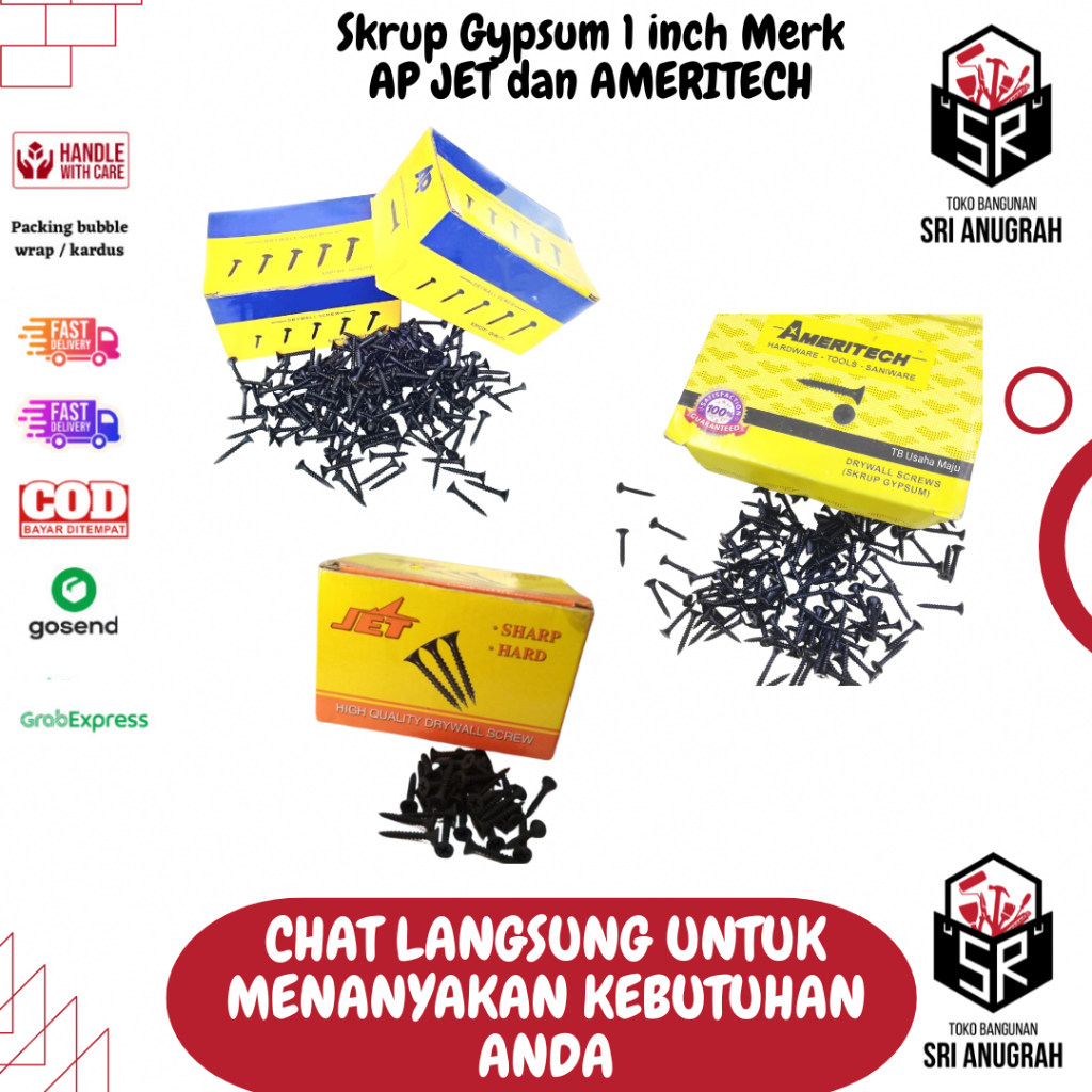 Jual Skrup Gypsum Kalsiboard 1 inch Merk Jet Ameritech AP 1 kotak ...