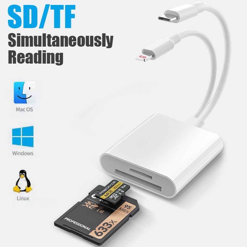 Jual 2 in 1 OTG Adapter Card Reader Lightning Type-C / iphone ke Micro ...