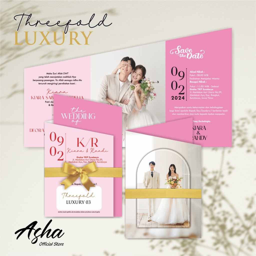 Jual UNDANGAN NIKAH GLOSSY PREMIUM THREEFOLD CUSTOM - UNDANGAN PERNIKAHAN AESTHETIC LUXURY ...
