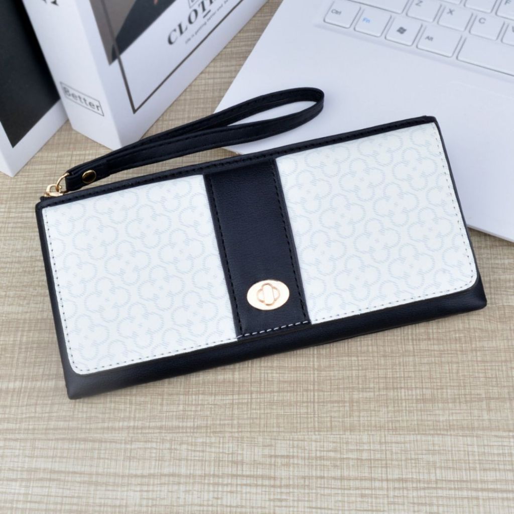 Jual DOMPET PANJANG WANITA LIPAT KULIT PREMIUM TALI PENDEK HITAM HINORA WA907W1 SIMPLE SLOT ...