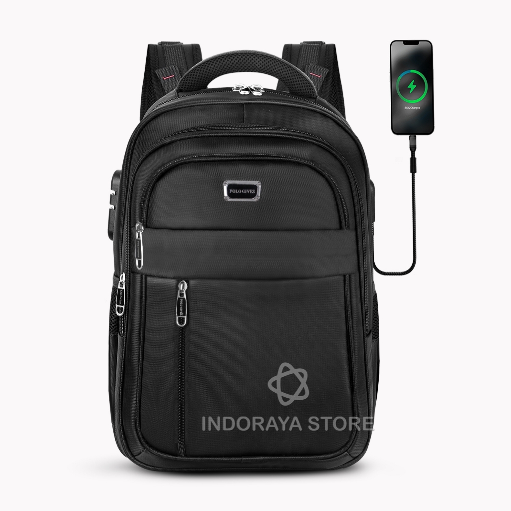Jual POLO GIVES 16 Inch Tas Ransel Kerja Tas sekolah Kunci Usb Port ...