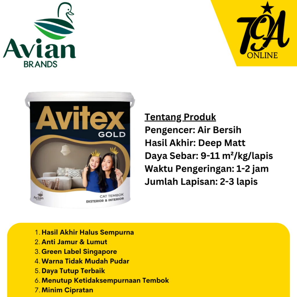Jual AVIAN Avitex Gold Cat Tembok Interior & Exterior Tinting Color 1 ...