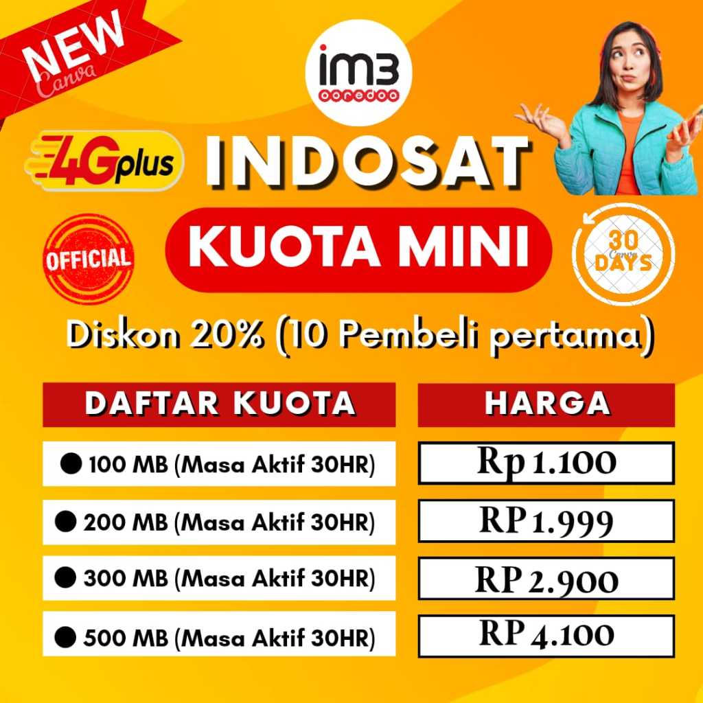Jual Promo Paket Data Im3 Pure Kuota Indosat Mini 30 Hari Murah ...