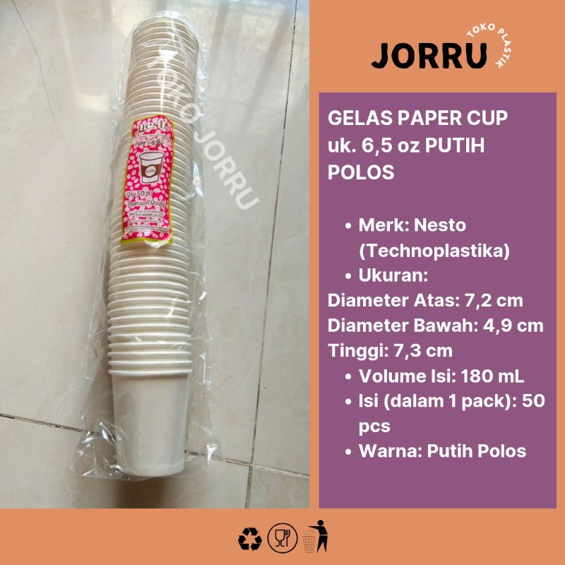 Jual GELAS PAPER CUP UKURAN 6.5OZ PUTIH POLOS - BAHAN KERTAS 180ML ISI ...