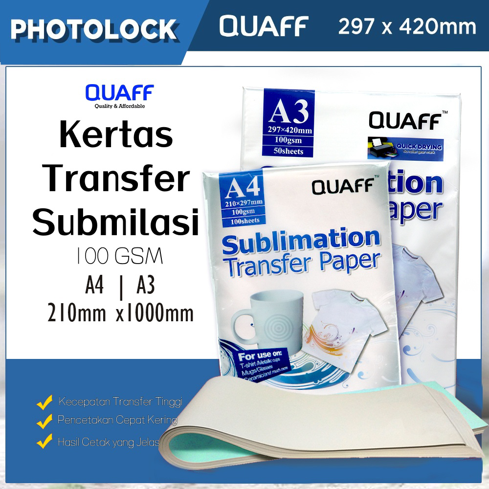 Jual Kertas Sablon Sublim Transfer Paper A4 | A3 100GSM QUAFF Kertas ...