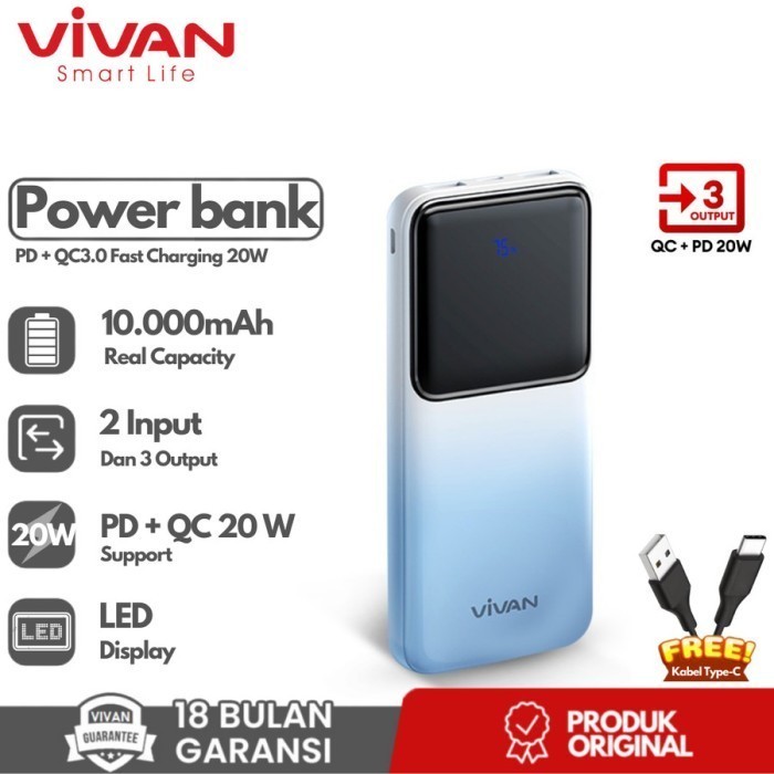Jual VIVAN VPB D20 / VPB D10 / VPB D30 Powerbank PD 20W USB A And C ...