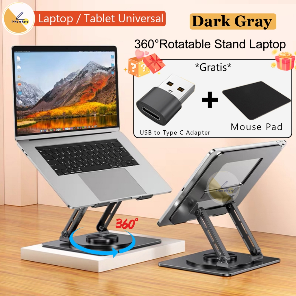 Jual i-kookoo Rotasi 360°Aluminium Laptop Stand Portable Fold Holder For 11-17.3" inch Laptop ...