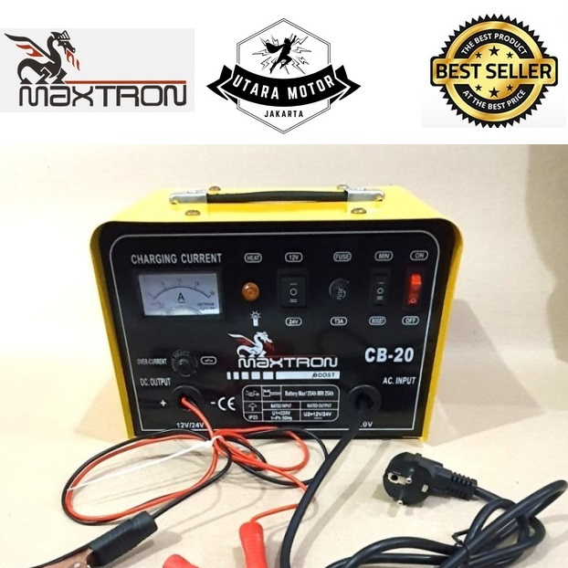 Jual MAXTRON Battery Charger 20A CB-20 12V 24V Travo Aki Motor Vrla Ups ...