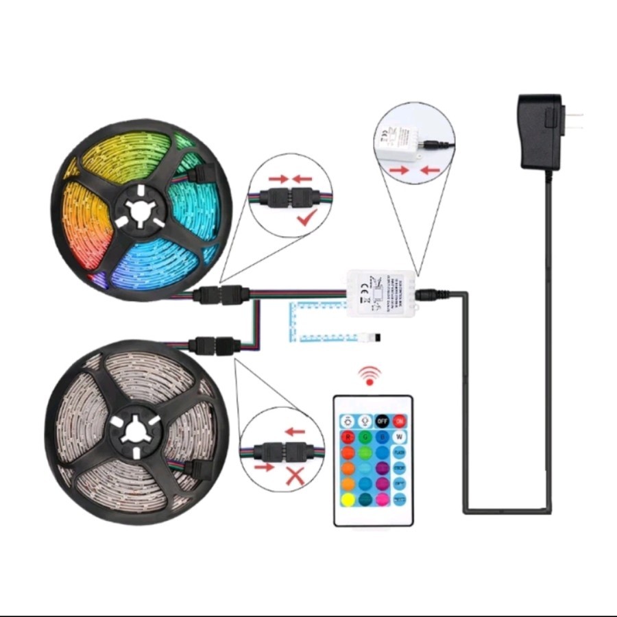 Jual lampu led strip RGB 5 METER strip led komplit adaptor remote warna ...