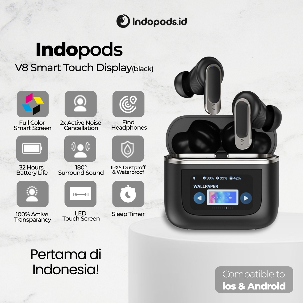Jual Indopods Buds V8 with Smart Touch Display ANC | Shopee Indonesia