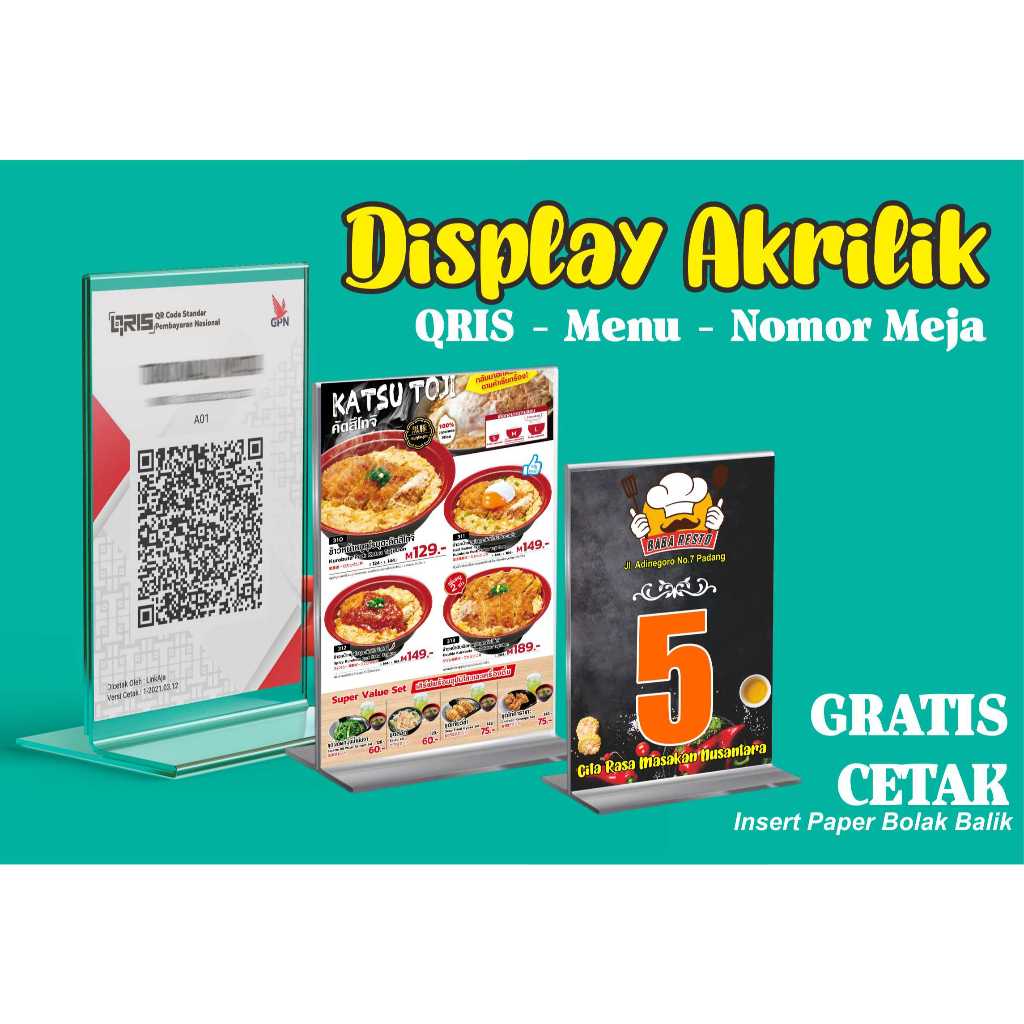 Jual Akrilik display Qris Ukuran A4, A5 dan A6 Akrilik Standing Menu ...