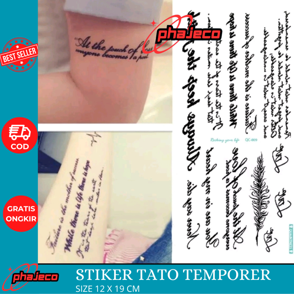 Jual Phajeco Stiker Tato Temporary Motif Desain Tulisan TLO - Tato ...