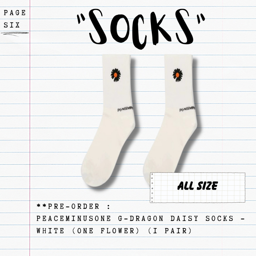 Jual Peaceminusone (PMO) G-Dragon Daisy Socks - White (One Flower) (1 ...