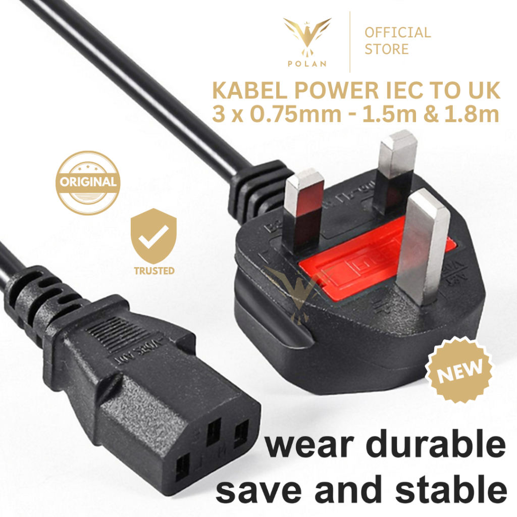 Jual KABEL POWER SUPPLY KAKI 3 UK TO IEC C13 / POWER CORD IEC C13 TO UK ...