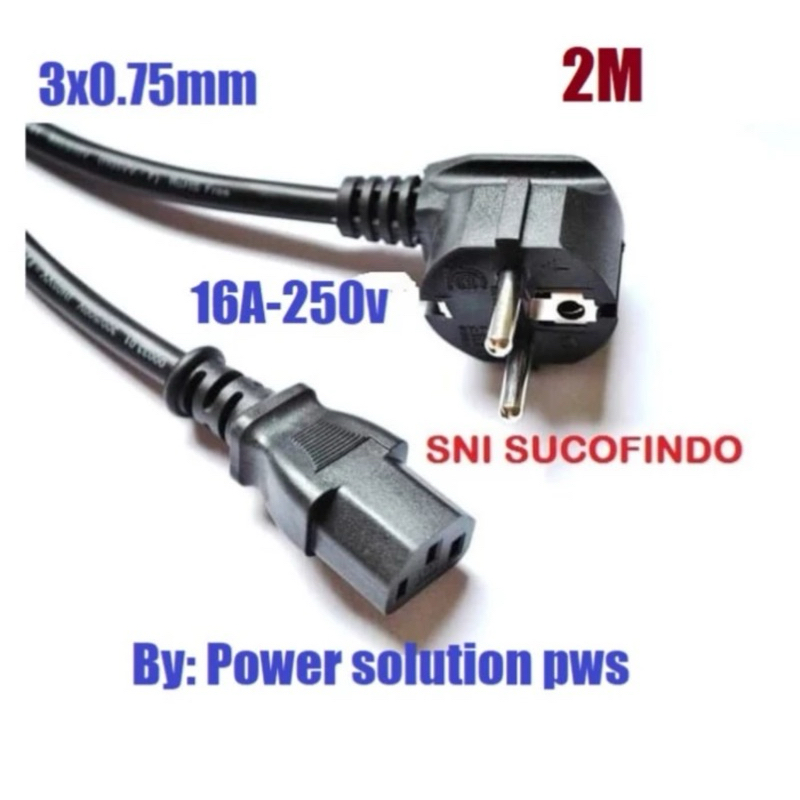 Jual Kabel Power Ac cpu 2M SNI Tebal 3x0,75mm EU Plug C13 Cord Cable ...