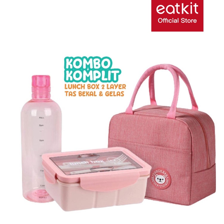 Jual tv eatkit Paket 3 In 1 Kotak Makan Tas Bekal Botol Minum I 3 In 1 Lunch Box Set Stock ...