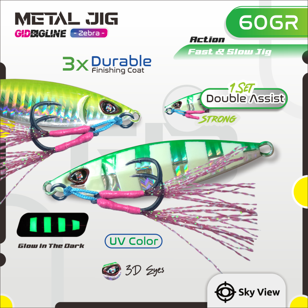 Jual Umpan SlowJig Siang Malam 60g GID SKYVIU KOKA Hologram Garis Metal Jig 60 Gram Double ...