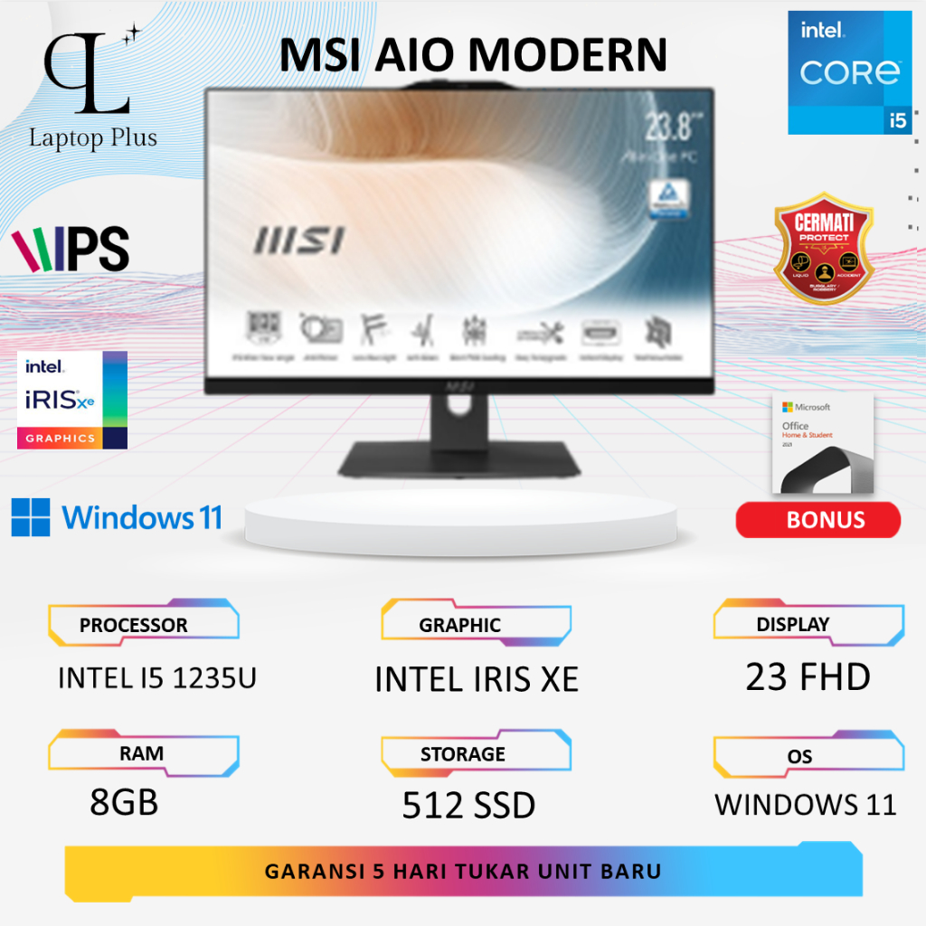 Jual PC AIO MSI Modern AM242 I5 1235U 8GB 512GB Intel Iris XE FHD IPS ...