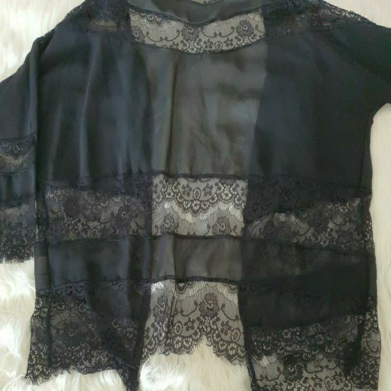 Jual Cardigan wanita warna hitam bahan kombinasi sifon dan renda. (Pre ...