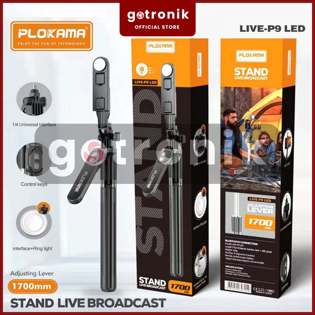 Jual Tongsis Tripod Bluetooth Selfie Stick 3 in1 PLOKAMA LIVE P9 LED ...