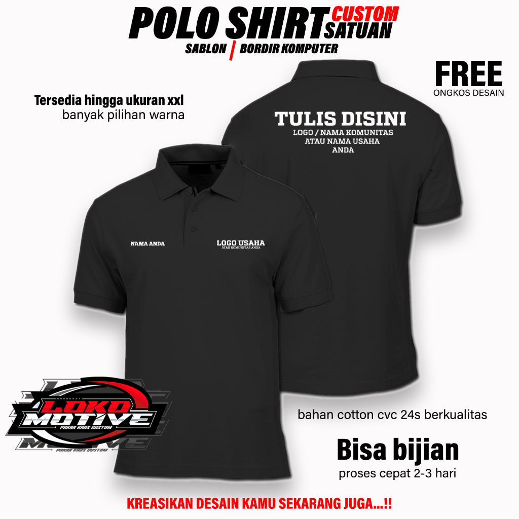Jual KAOS POLO SABLON / KAOS KERAH BORDIR/ BAJU POLO SABLON CUSTOM ...