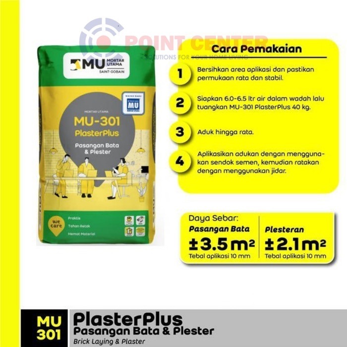 Jual TERLARIS MORTAR UTAMA MU-301 PLASTER PLUS PASANGAN BATA 40KG ...