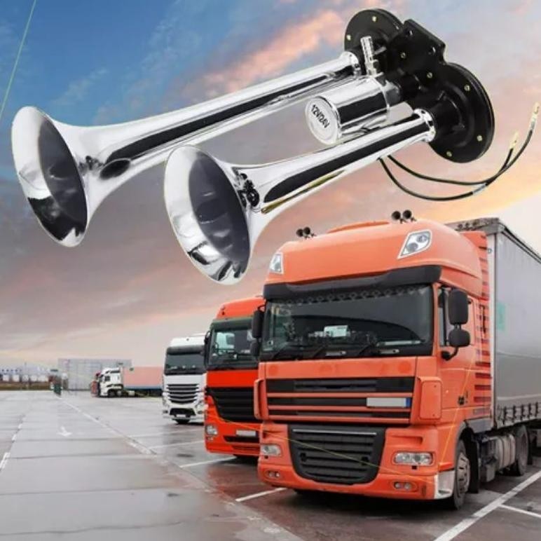 Jual Klakson Angin Mobil/Truk 2 Corong Model Trompet 12-24 Volt ...