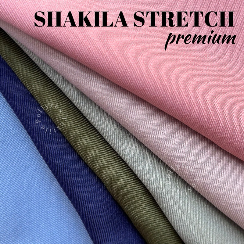 Jual Kain Bahan Shakila Stretch Premium Twill Sakila Samira Sakilla Syakila Ecer Polos Meteran