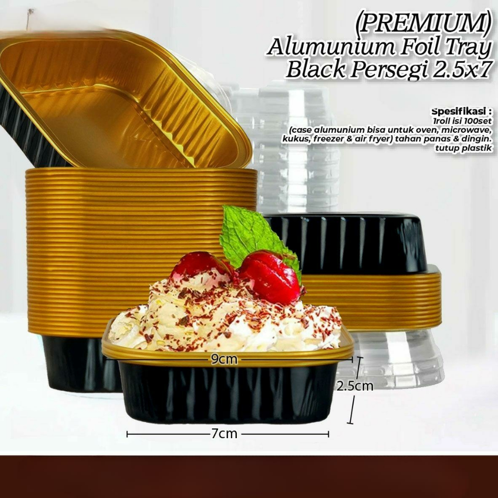 Jual Premium Alumunium Foil Tray Persegi 2,5 x 7 Cm| Korean Dessert Box ...
