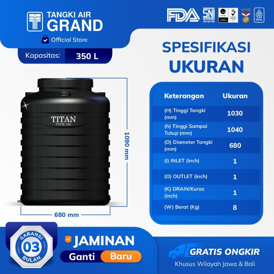 Jual Tangki Toren Tandon air Titan Blow 350 L Higienitas Hitam | Shopee Indonesia