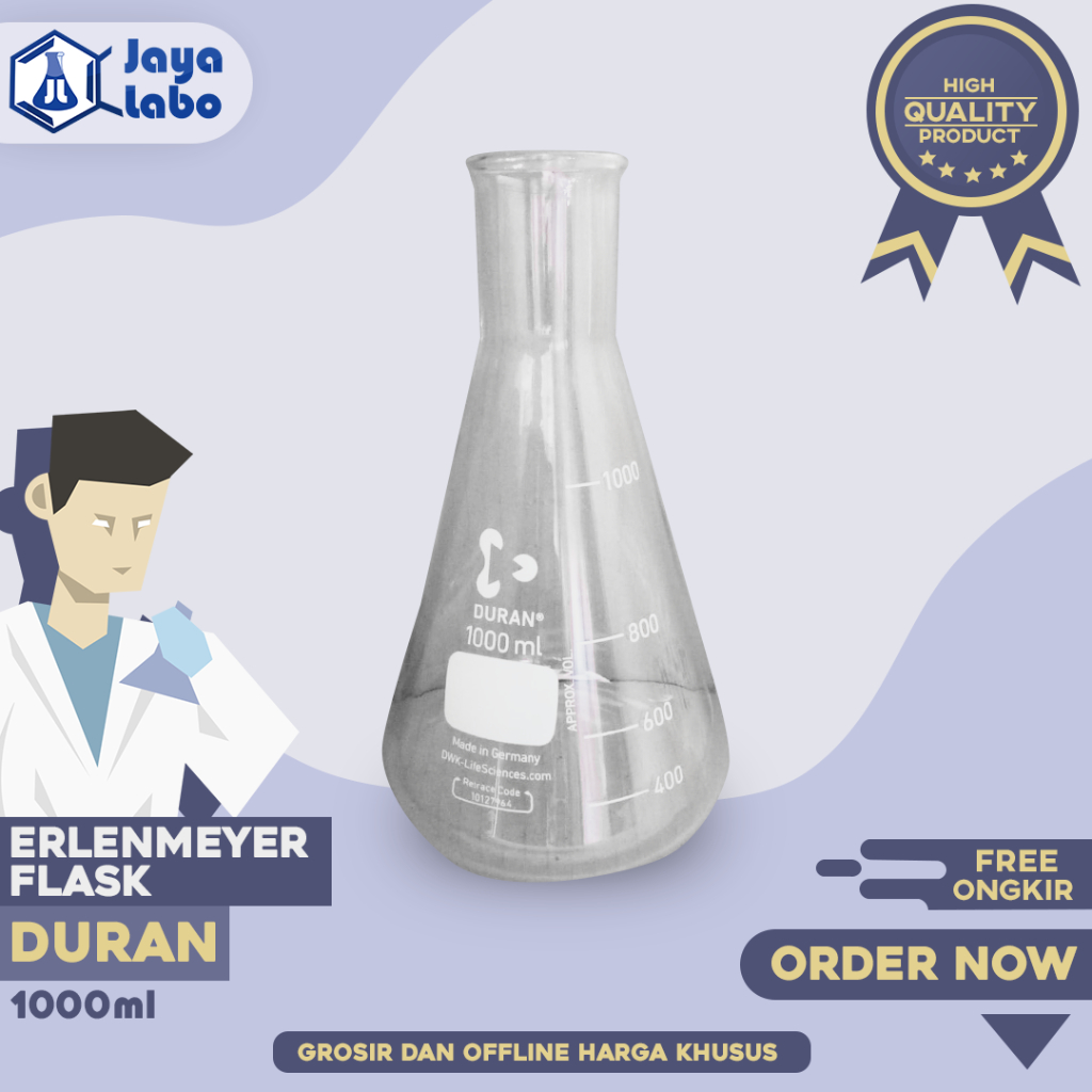Jual ERLENMEYER DURAN Vol. 1.000 ml / ERLENMEYER FLASK 1 LITER | Shopee ...