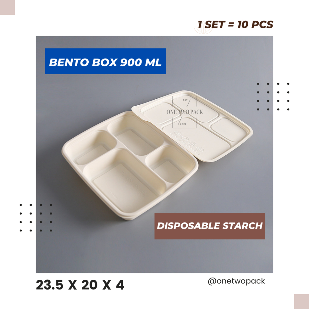 Jual [10 pcs] LB900S4 Lunch Box Bento 900 mL Sekat 4 Kotak Makan Take Away Bento Box | Shopee ...