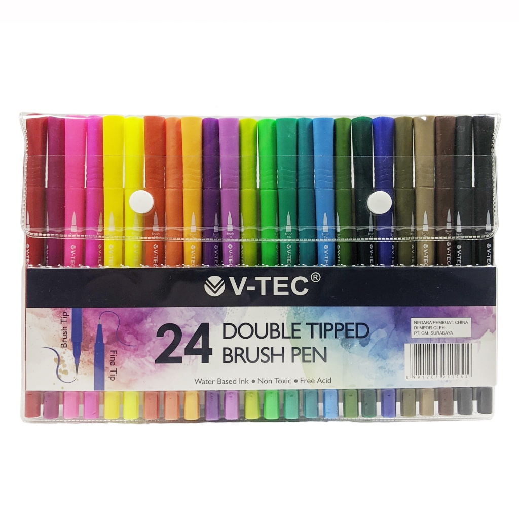 Jual V-TEC Double Tipped Brush Pen 12 & 24 Warna / Spidol / Brush ...