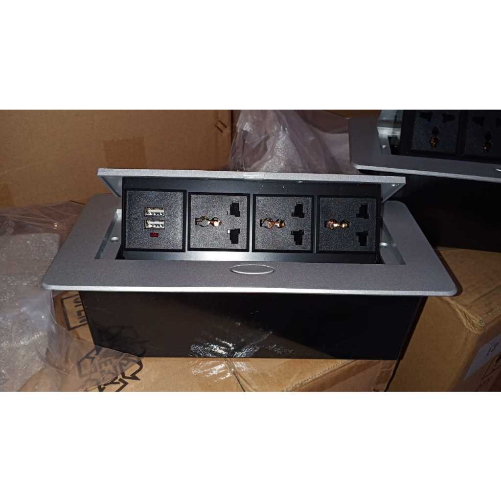 Jual STOP KONTAK MEJA TANAM 3 PIN DAN OUTLET USB | Shopee Indonesia