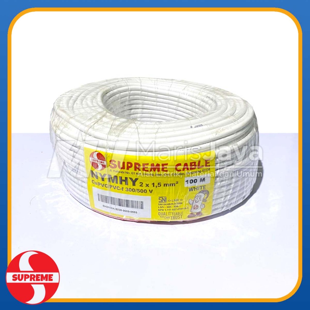 Jual Kabel Listrik SUPREME NYMHY 2x1,5 2x1.5 mm Roll Panjang 100 m PUTIH | Shopee Indonesia