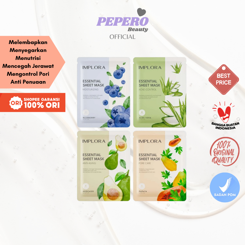 Jual IMPLORA Essential Sheet Mask 25g | Masker Wajah | Shopee Indonesia