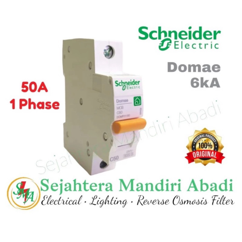 Jual MCB 50 Ampere 1 Phase Domae 6 kA Schneider Original Merlin Gerin ...