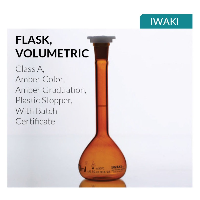 Jual FLASK VOLUMETRIC 100mL Class A Plastic stopper, Coating Amber ...